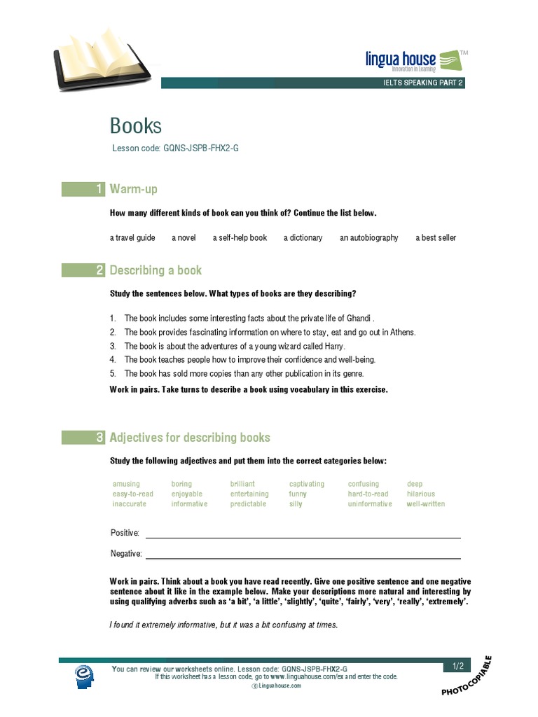 Describing Books for IELTS Speaking | PDF | Languages | Books
