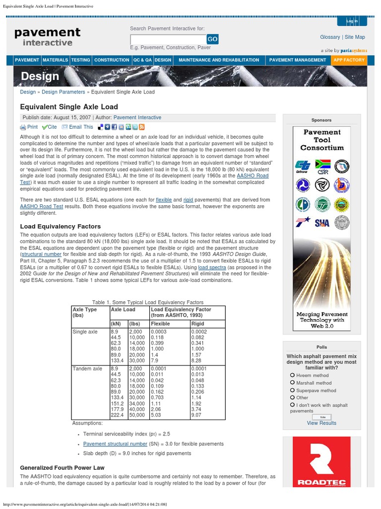 Equivalent Single Axle Load - Pavement Interactiv1e | PDF | Road ...
