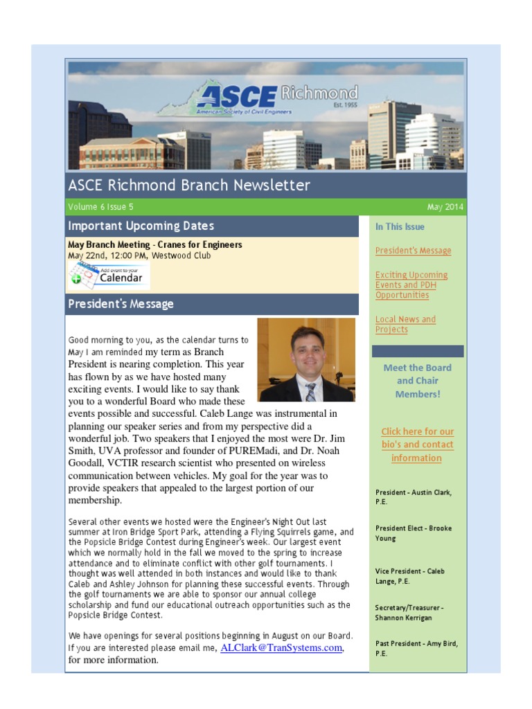 2014 May - ASCE Richmond Newsletter | PDF | Further Education | Business