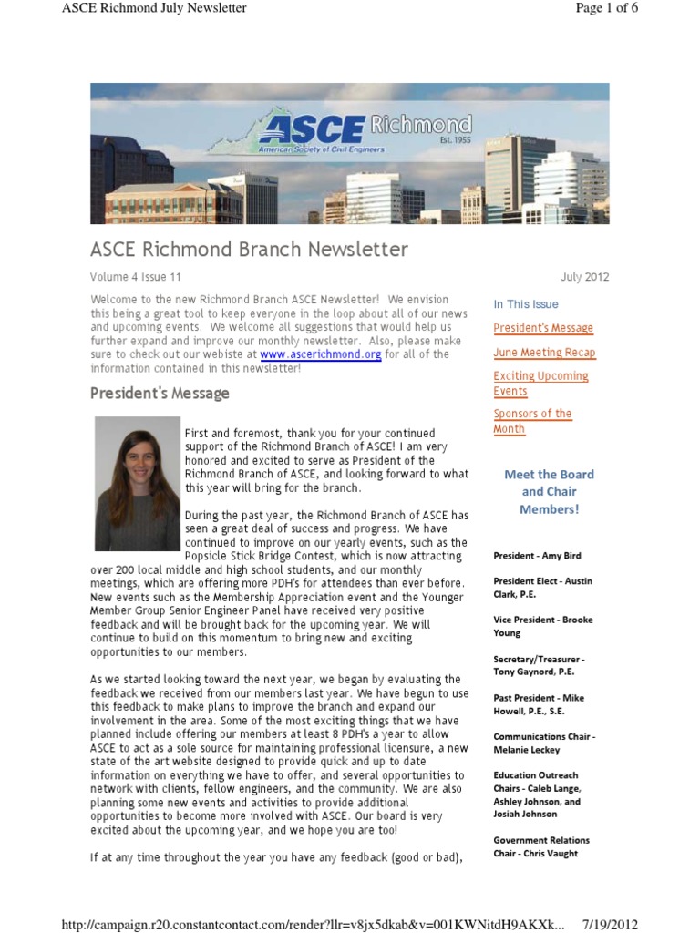 ASCE Richmond Branch Newsletter: President's Message | PDF