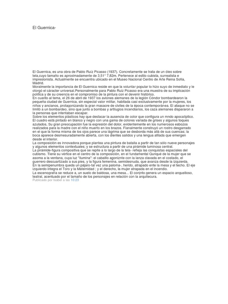Análisis del Guernica de Picasso | PDF | Pablo Picasso | Cubismo