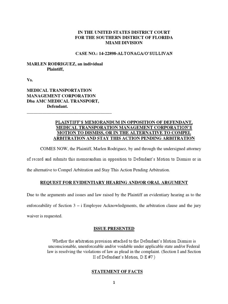 Response in Opposition To Def Motion To Compel Arbitration Sexual ...