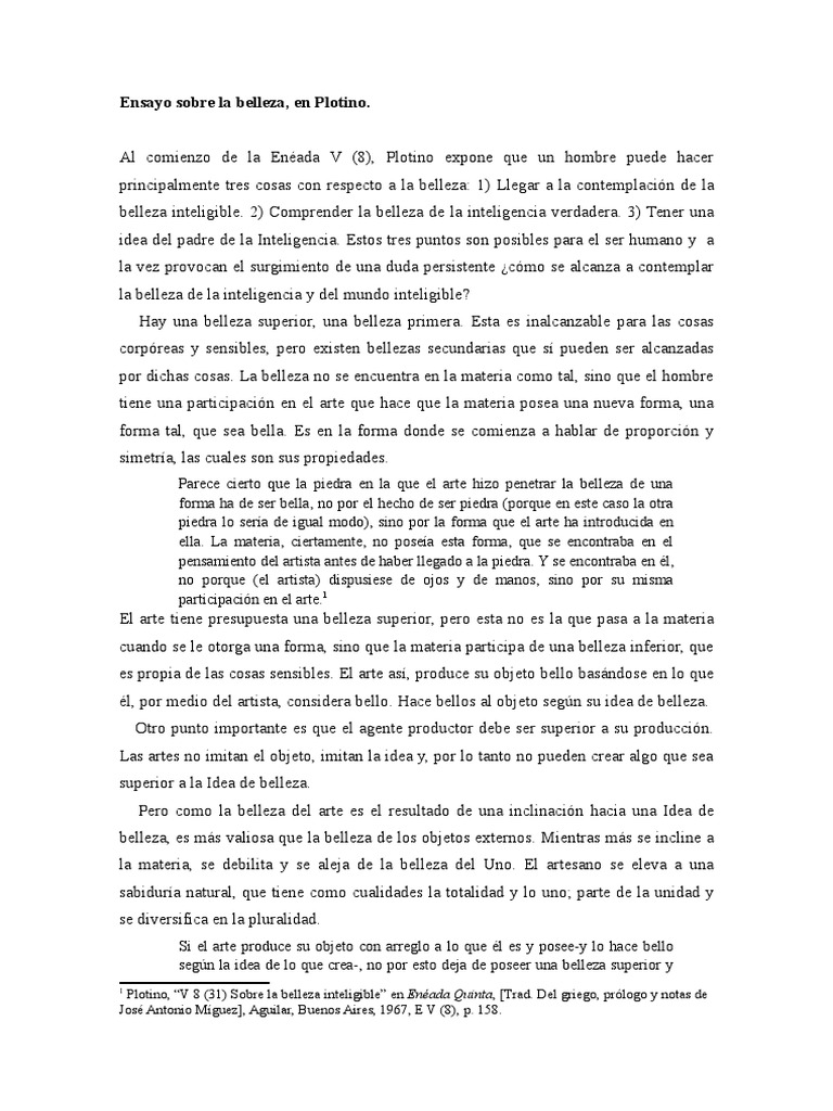 Ensayo Sobre La Belleza en Plotino | PDF | Belleza | Alma