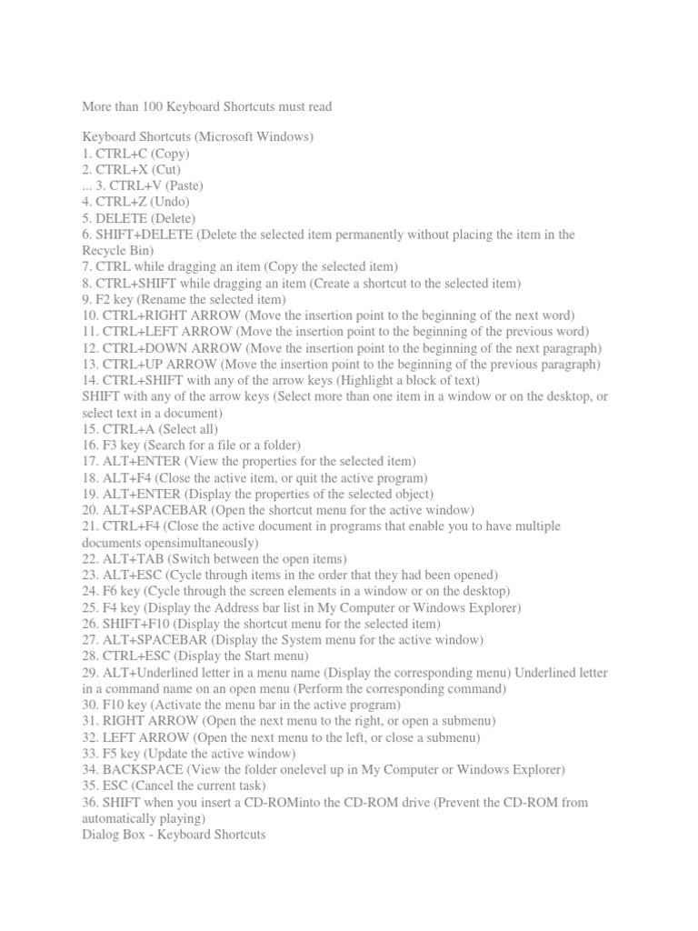 More Than 100 Keyboard Shortcuts Must Read | PDF | Computer Keyboard | Command Line Interface