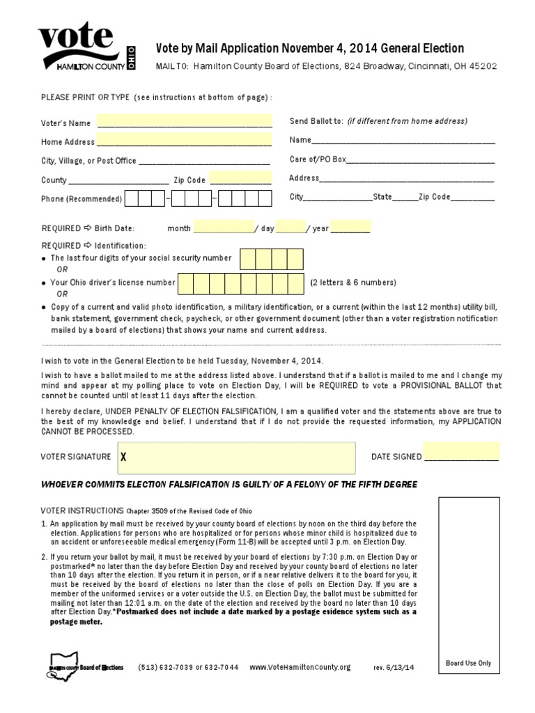 Vote by Mail Application November 4, 2014 General Election | PDF ...