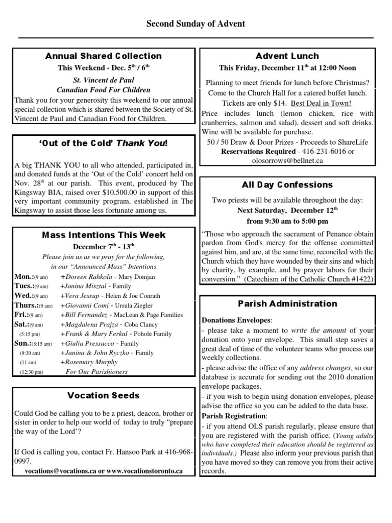 Advent Activities and Mass Schedule | PDF | Mass (Liturgy) | Worship