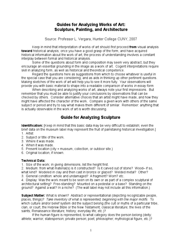 Guides For Analyzing Works of Art: Sculpture, Painting, and ...