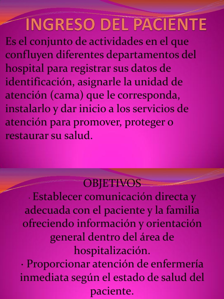 Ingreso Del Paciente | Enfermería | Hospital