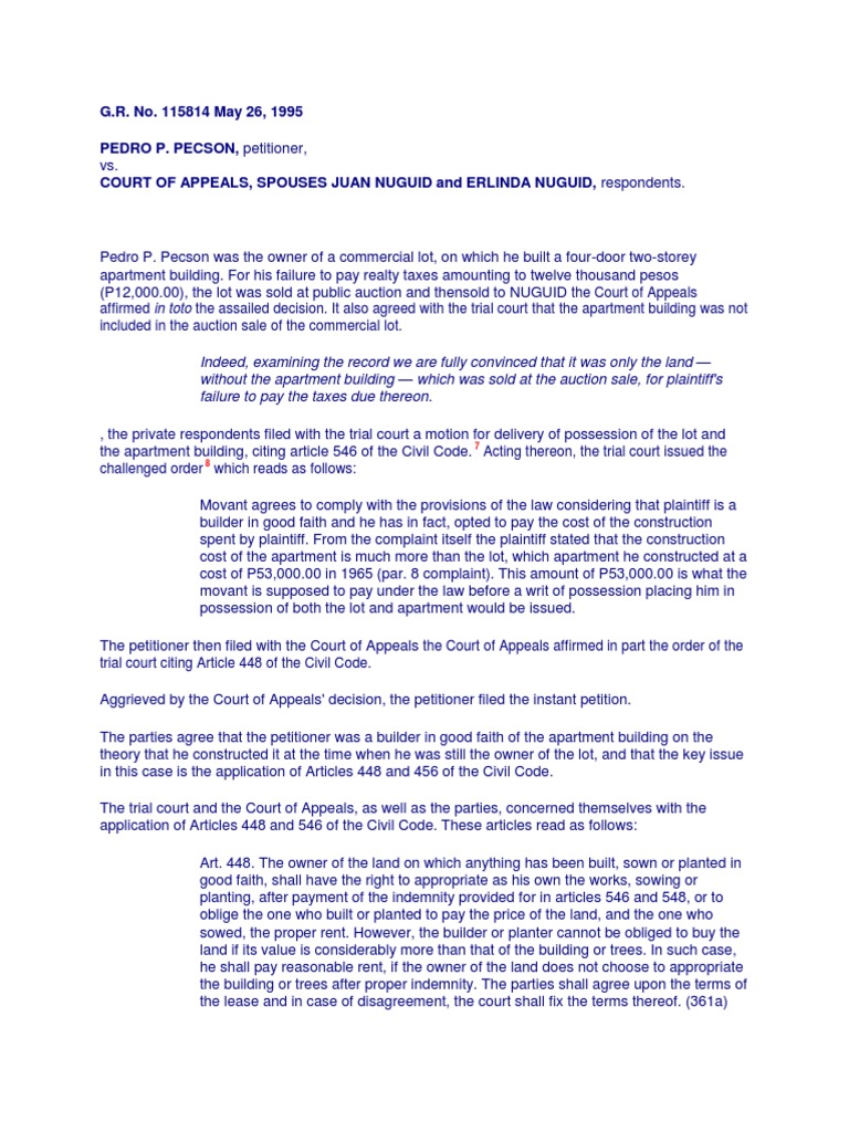 Pecson v. CA | PDF | Complaint | Lease