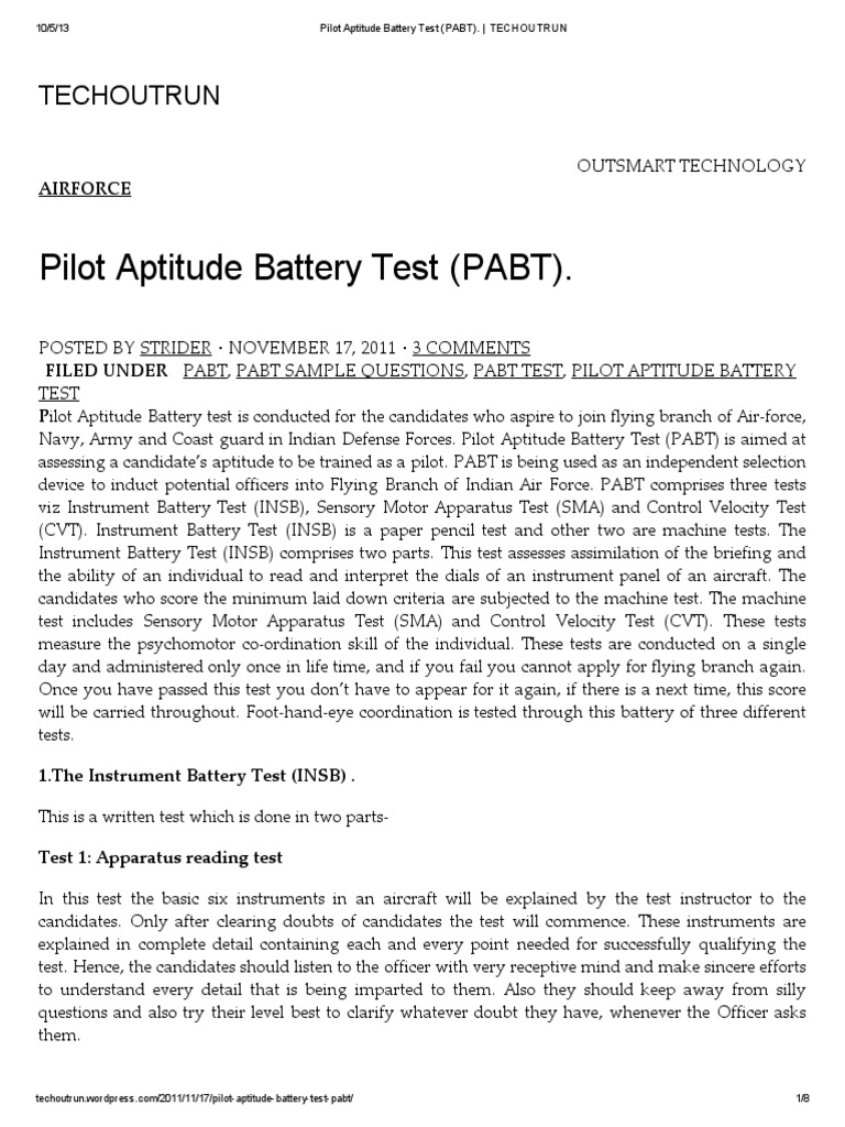 Pilot Aptitude Battery Test (PABT) | PDF | Aviation | Aerospace Engineering
