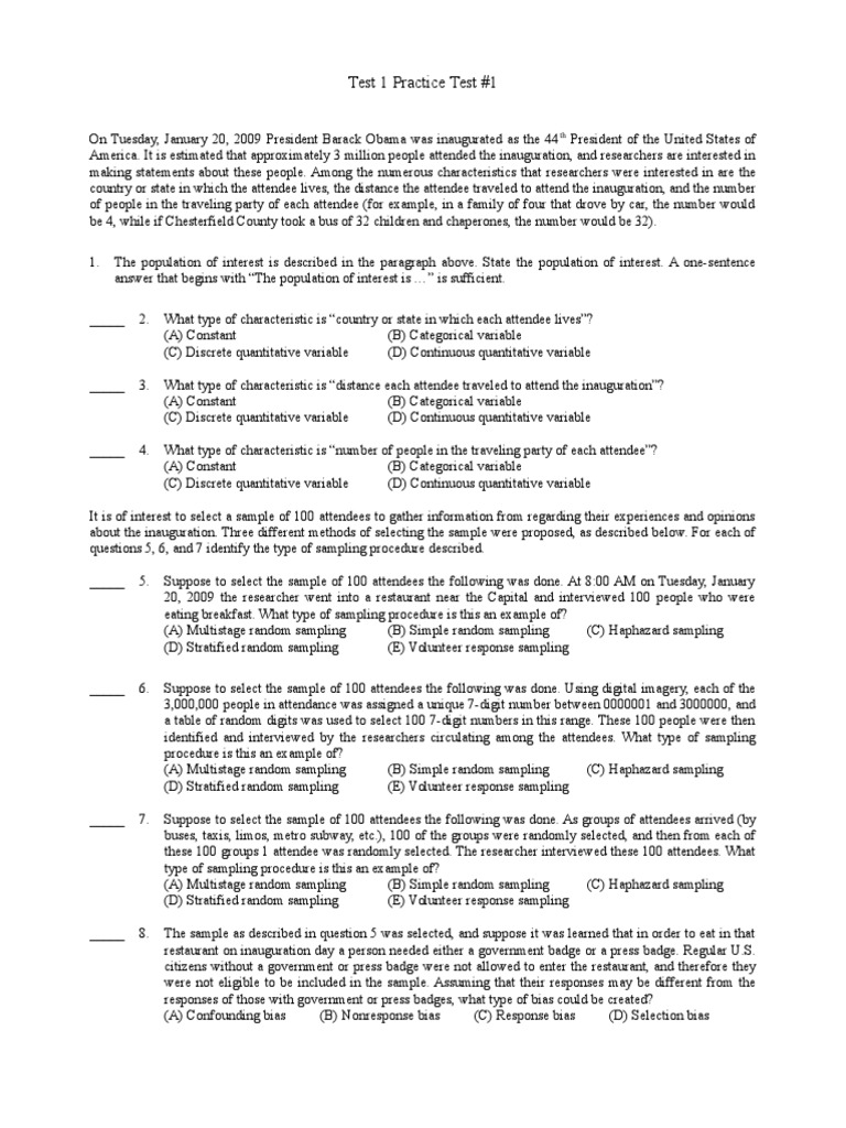 Stat Practice Test | PDF | Nature