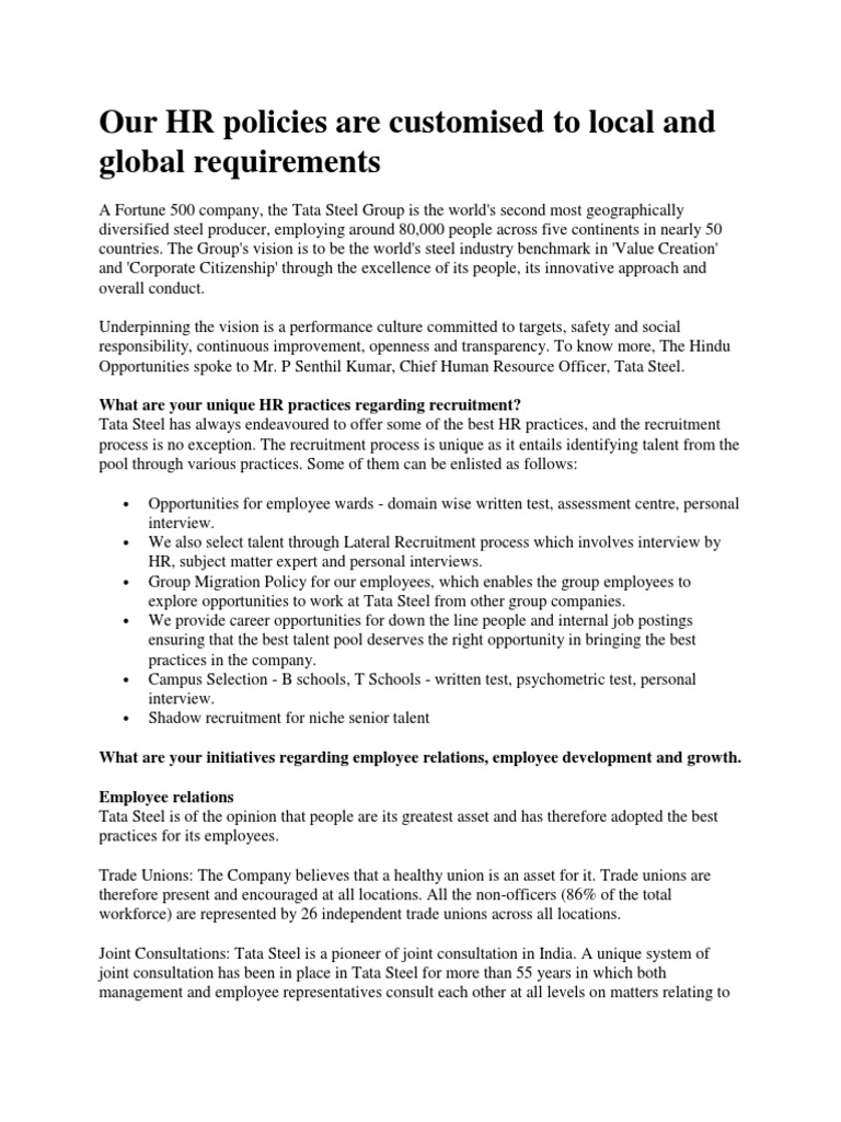 HR Policy Tata | PDF | Recruitment | Empowerment