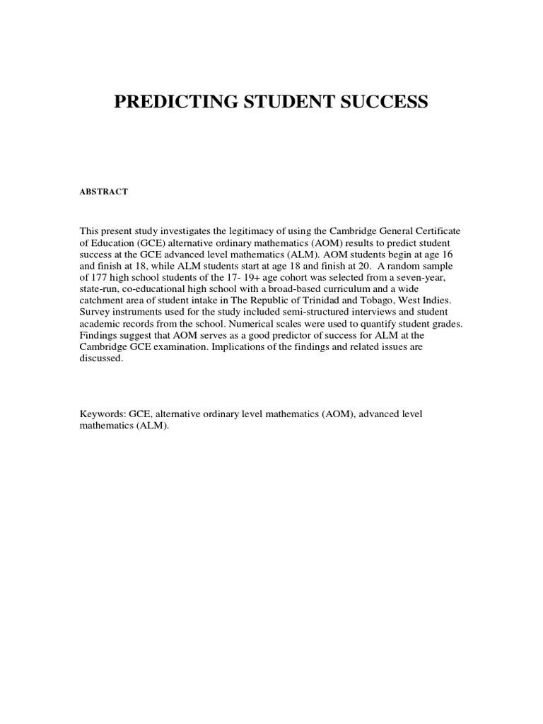 Predicting Student Success | PDF | Gce Advanced Level (United Kingdom) | Correlation And Dependence