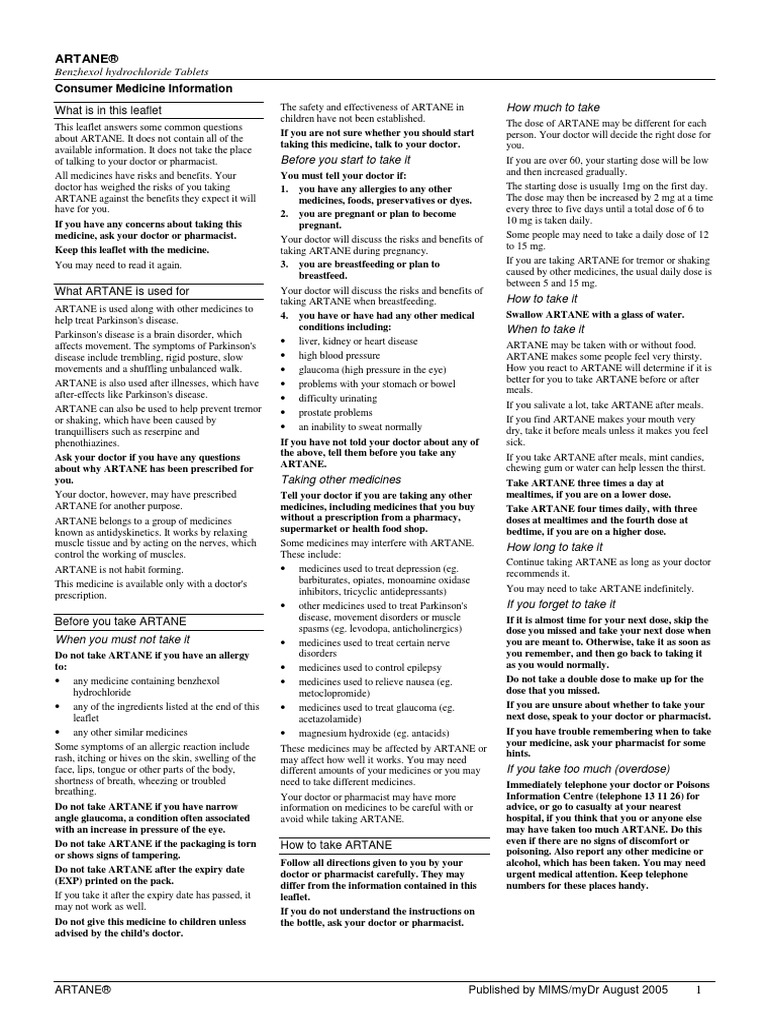 Artane | Pharmaceutical Drug | Adverse Effect