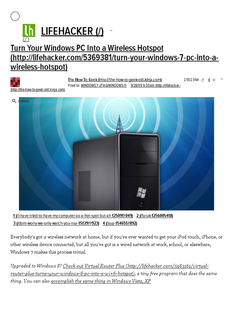 Turn Your Windows PC Into A Wireless Hotspot | PDF | Wi Fi | Microsoft ...
