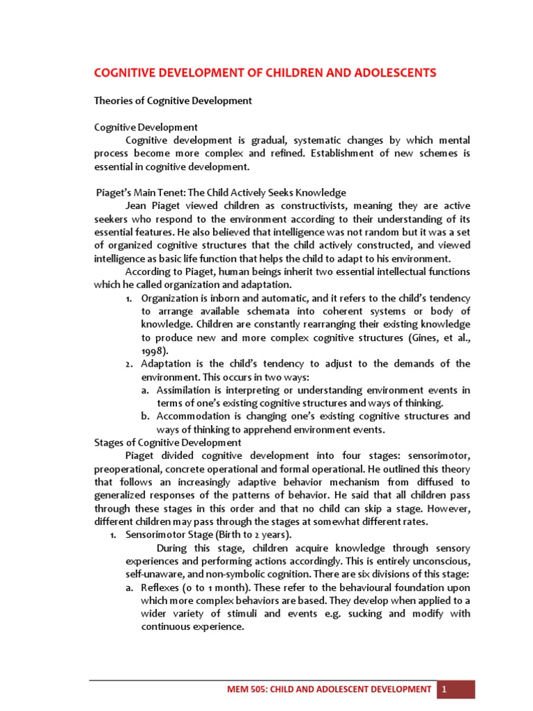 Cognitive Development of A Child | PDF | Memory | Id
