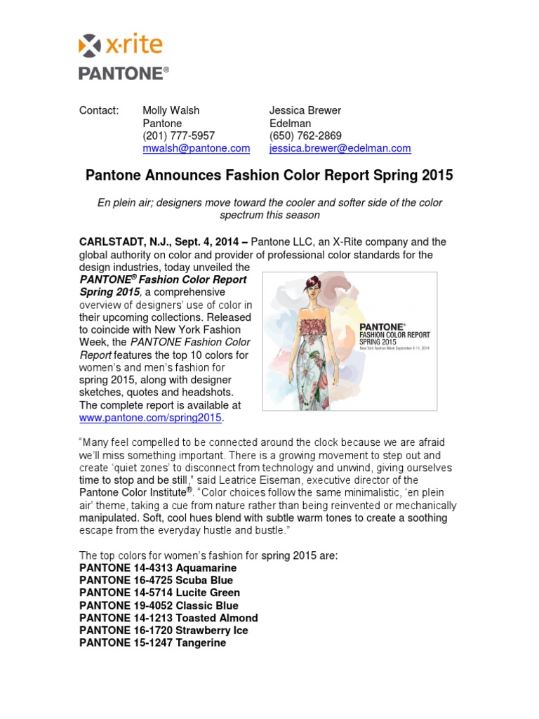 PANTONE Fashion Color Report Spring 2015 FINAL | PDF | Fashion | Design