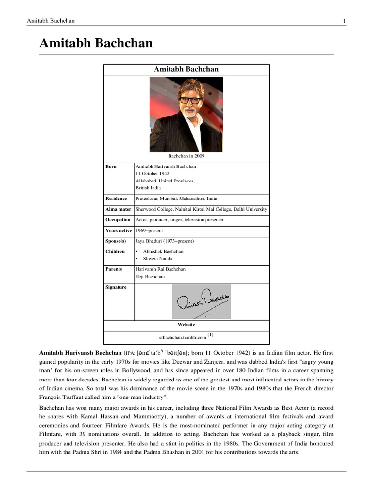 Amitabh Bachchan | PDF | Bollywood | Cinema Of India