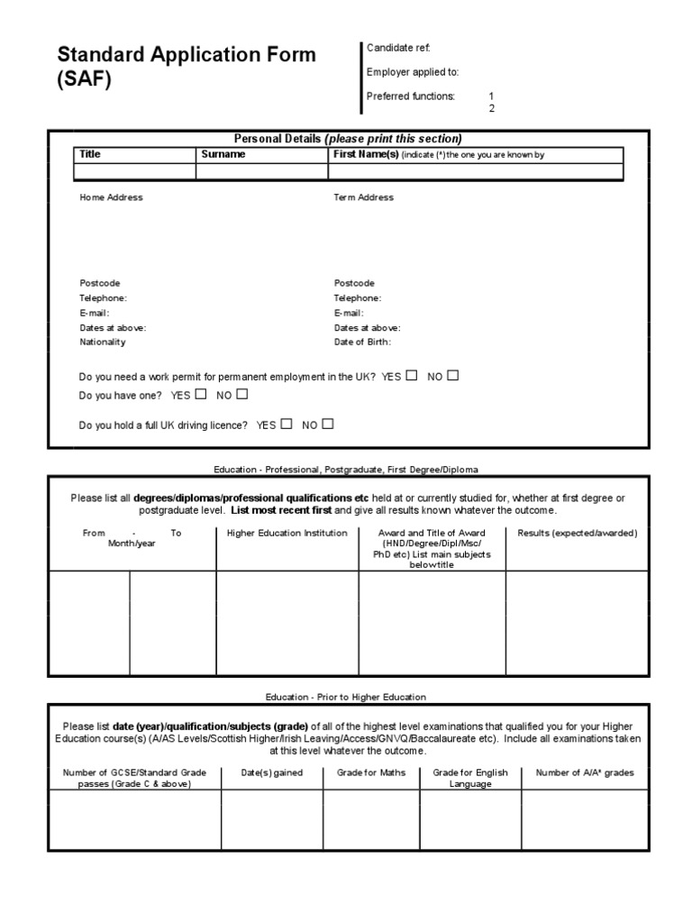 Standard Application Form | Download Free PDF | Government | Further ...
