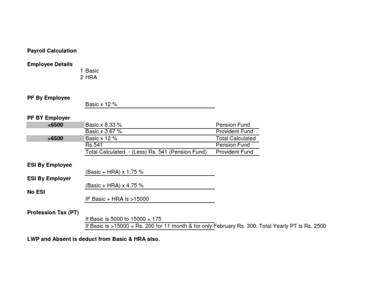 Payroll Calculation Employee Details | PDF | Finance & Money Management