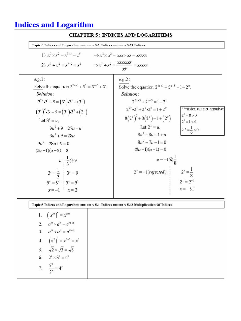 Indices and Logarithm | PDF