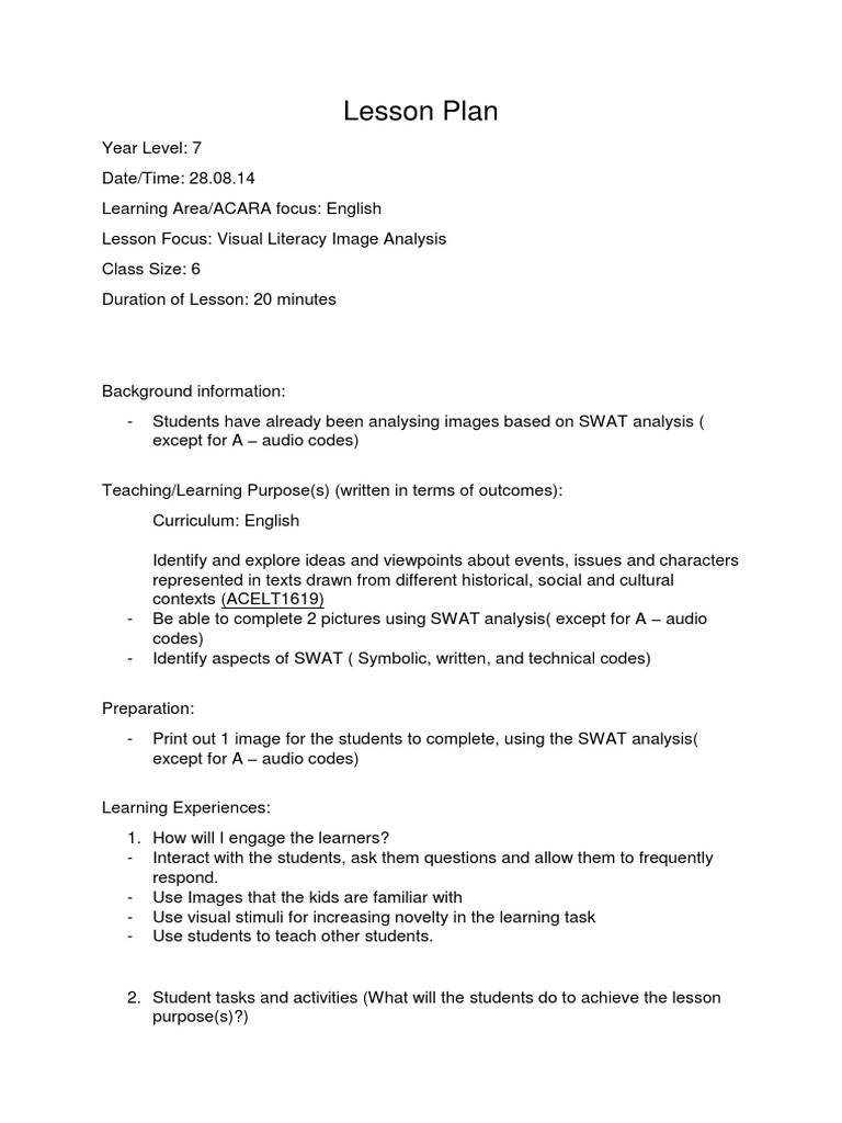 Lesson Plan English Year 7 | PDF | Lesson Plan | Educational Assessment