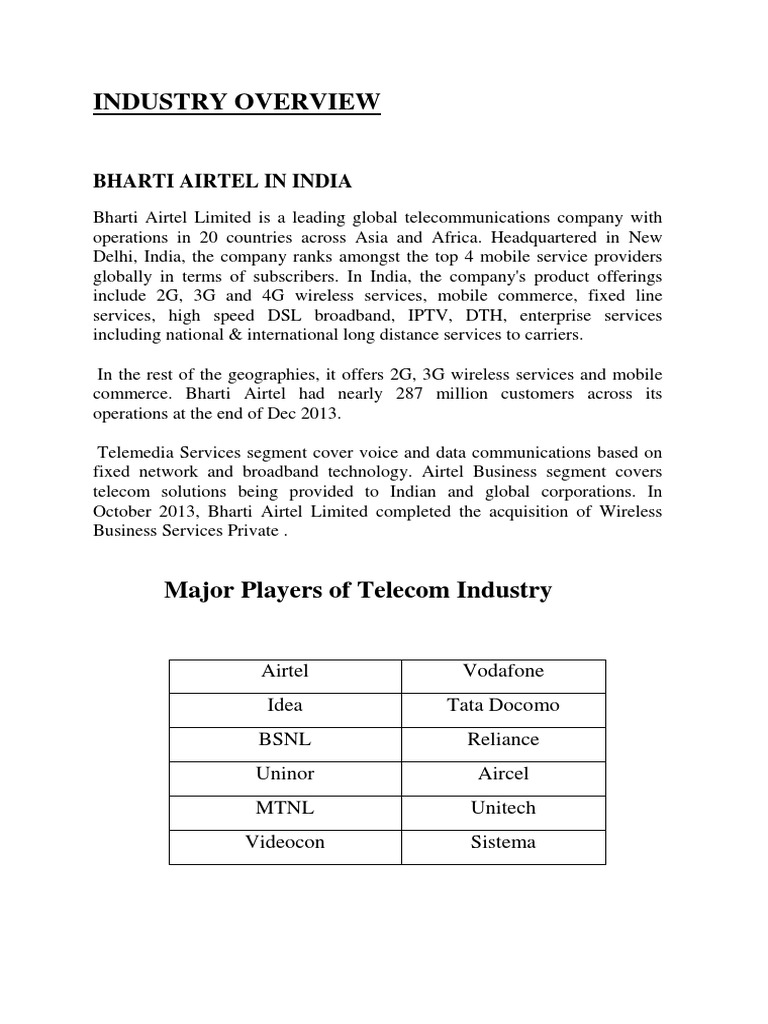 Industry Overview 1 | PDF | Telecommunications | Economies