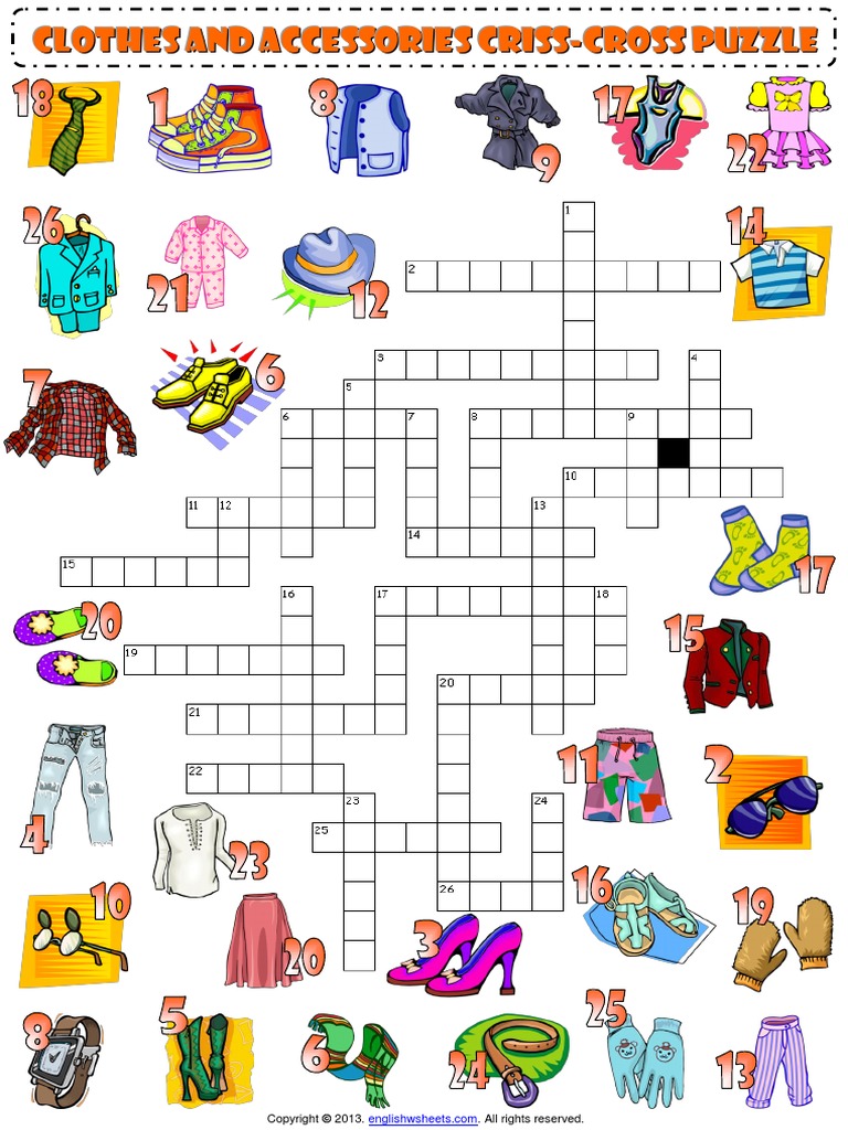 Clothes and Accessories Criss Cross Crossword Puzzle Vocabulary ...