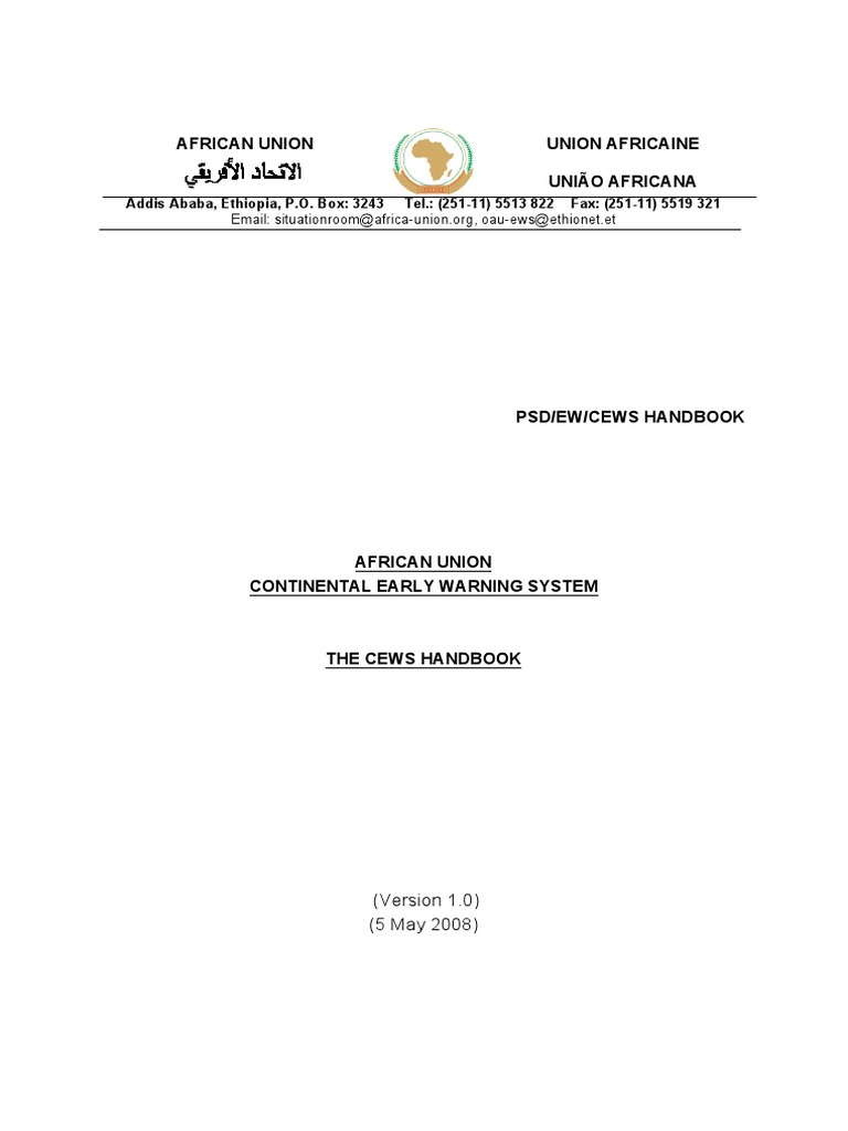 CEWS Handbook Version 1.0 | PDF | African Union | United Nations