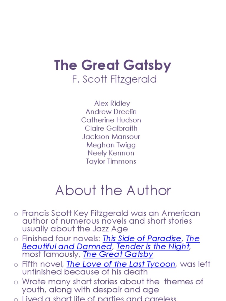 Great Gatsby Powerpoint | PDF | F. Scott Fitzgerald | Zelda Fitzgerald
