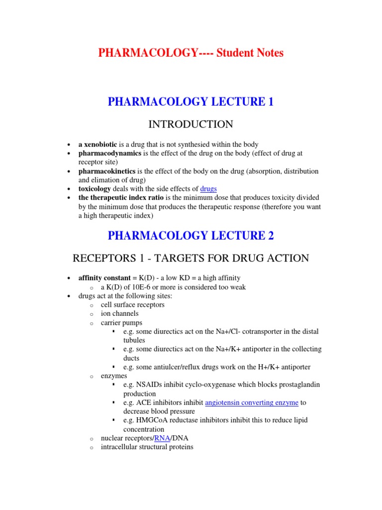 Pharmacology Student Lecture Notes Pdf Renal Function Drug Metabolism