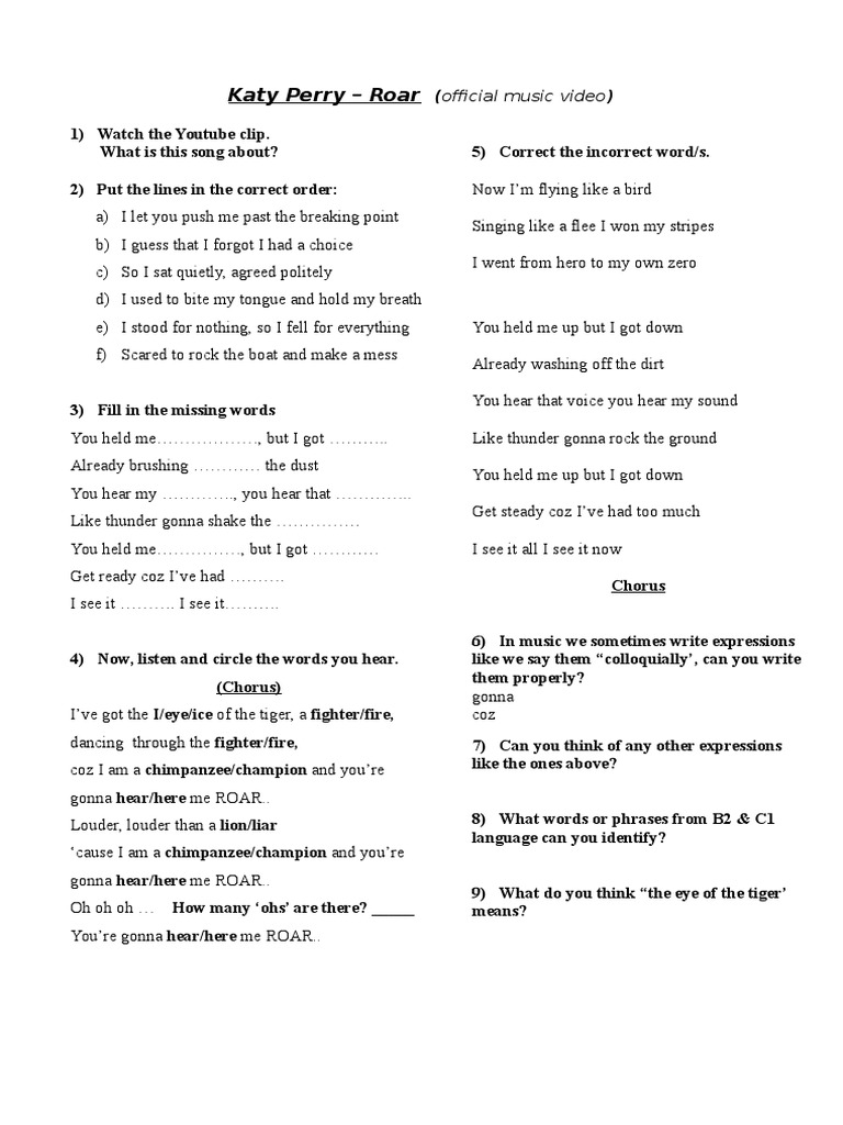 Katy Perry - Roar: (Official Music Video) | PDF | Musical Compositions ...