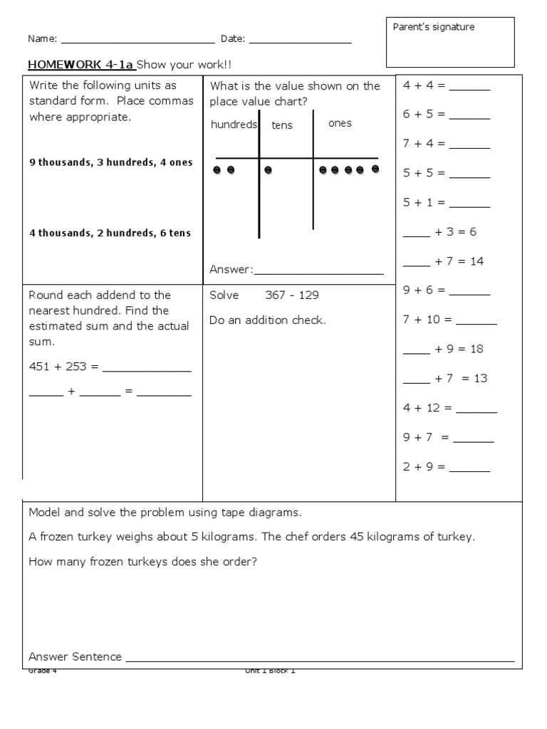 Grade 4 Math Homework Unit 1 | PDF | Career & Growth | Teaching Methods ...