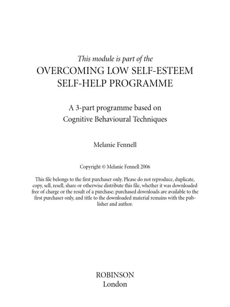 Overcoming Low Self-Esteem Sheet1 | PDF | Shyness | Self Esteem Overcoming Low Self-Esteem Sheet1 | PDF | Shyness | Self Esteem