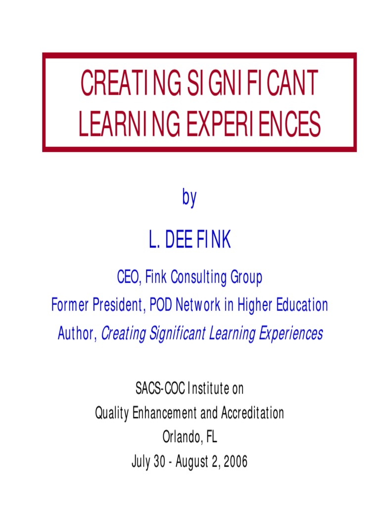 Creating Significant Learning Fink | PDF | Higher Education | Teachers