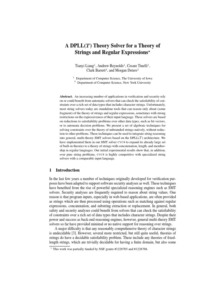 A DPLL (T) Theory Solver For A Theory of Strings and Regular Expressions | PDF | Interpretation ...