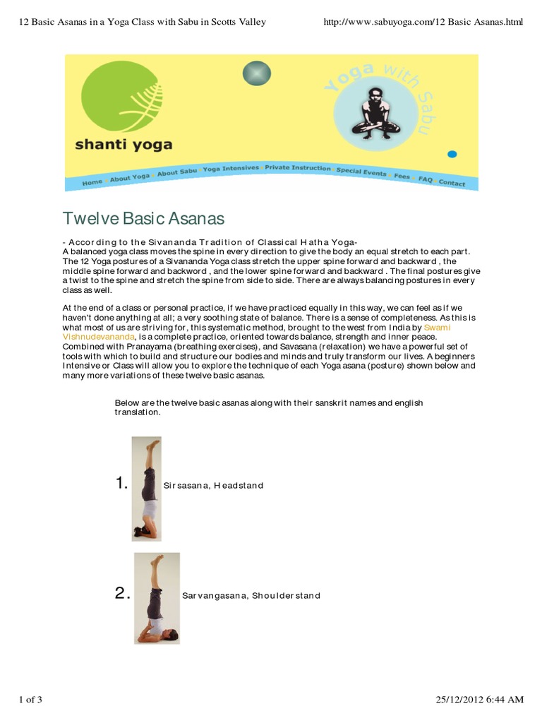 12 Basic Yoga Asanas Explained | PDF | Self-Improvement | Wellness