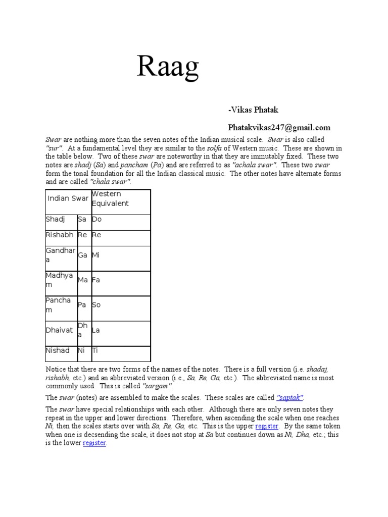 Raag - Overview of Indian Classical Music | PDF | Musical Notation ...