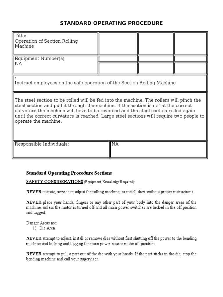 SOP Section Rolling Machine #10011234567891123 | PDF