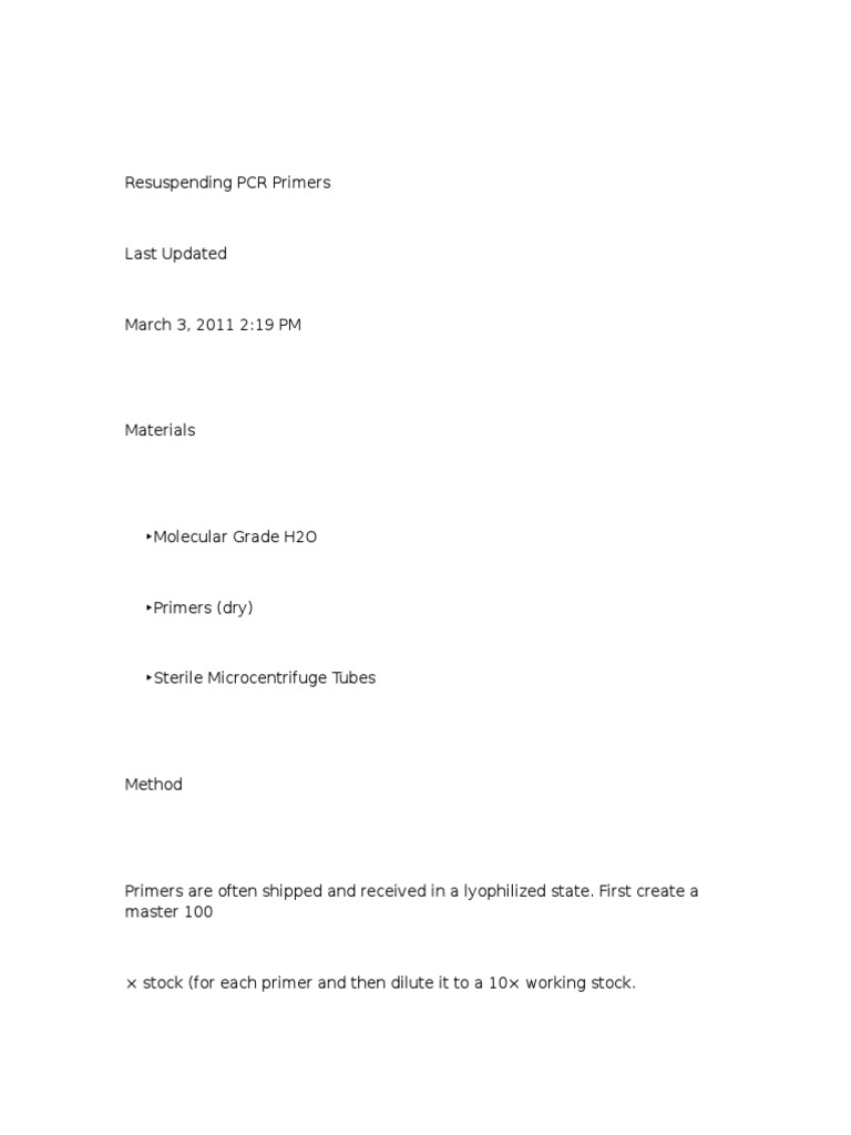 Primer Dilution | PDF