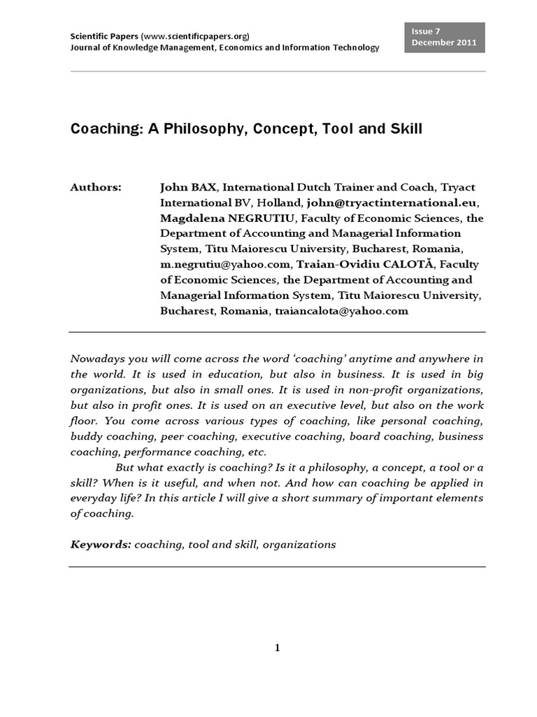 Coaching: A Philosophy, Concept, Tool and Skill | PDF | Competence ...