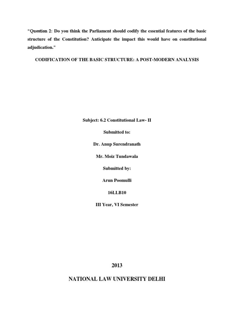 Codification of The Basic Structure | PDF | Constitution | Public Law