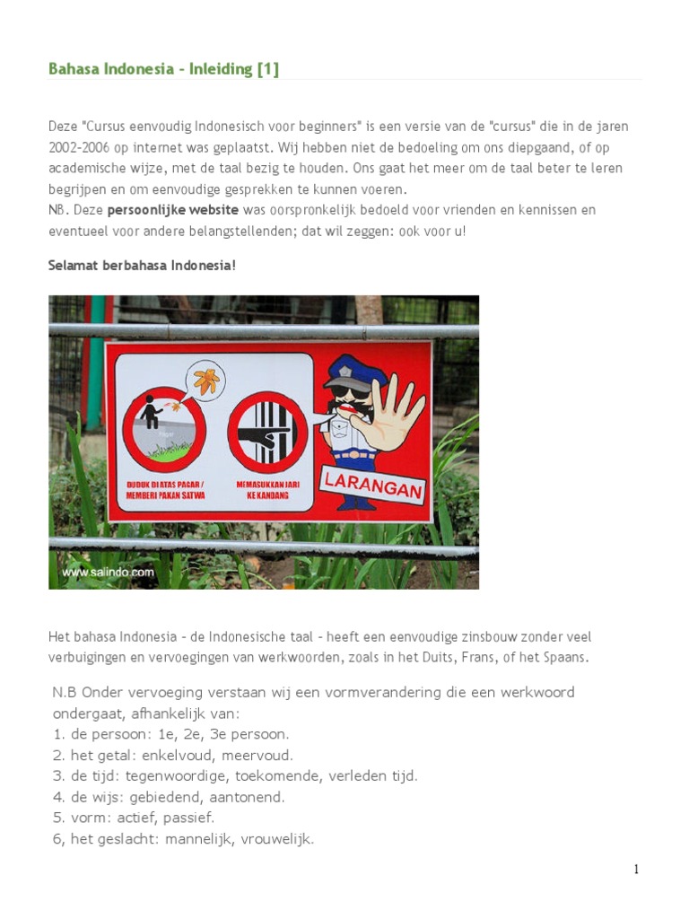 Syllabus Indonesian Language Course For Native Speakers Of Dutch Pdf
