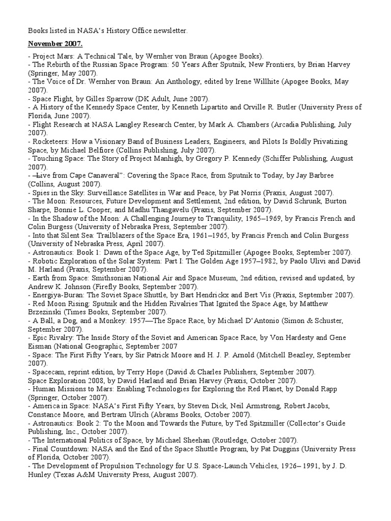 Books Listed in NASA Newsletter | PDF | Nasa | Human Spaceflight