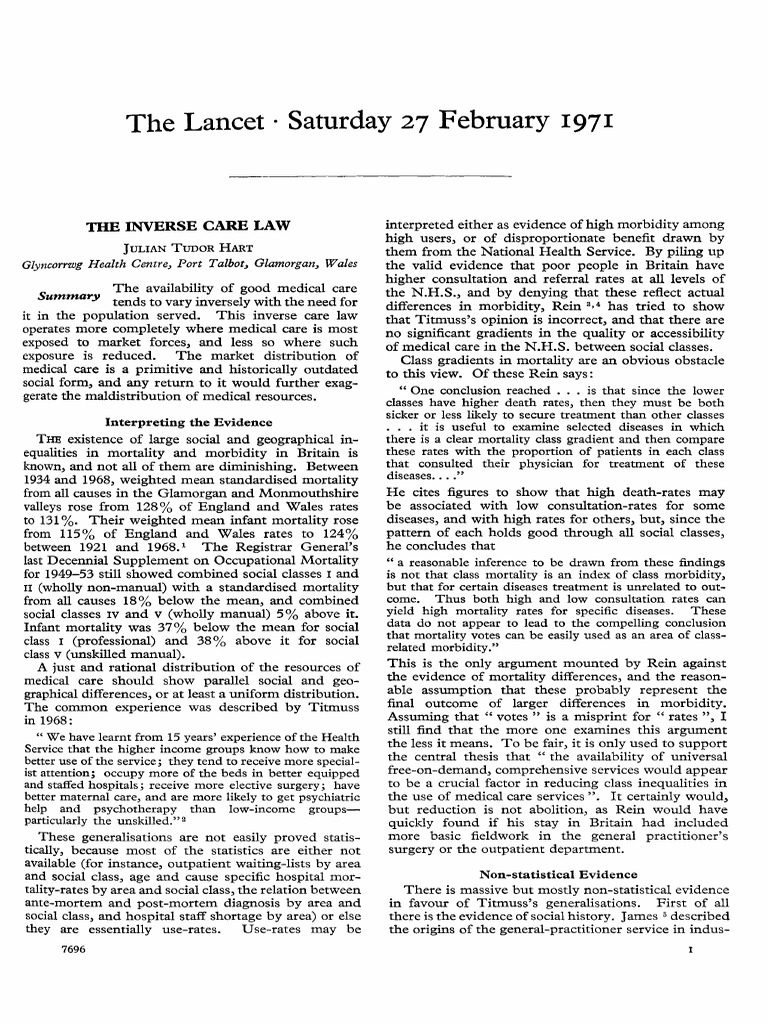 Inverse Care Law | PDF | Physician | Hospital