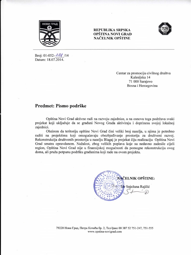Pismo Podrske Opstina | PDF