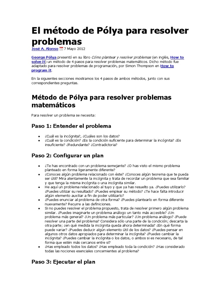 El Método de Pólya Para Resolver Problemas | Método científico | Analogía