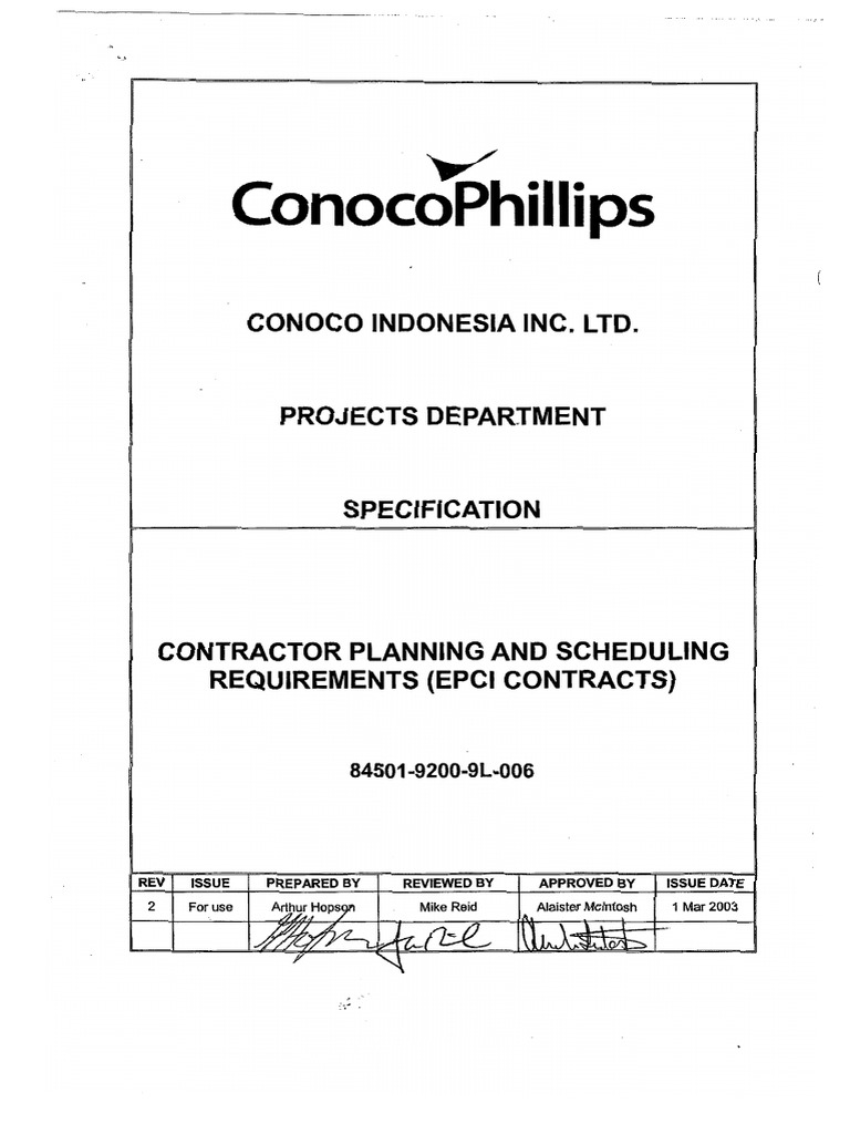84501-9200-9L-006 Rev.2 Contractor Planning and Scheduling Requirements ...