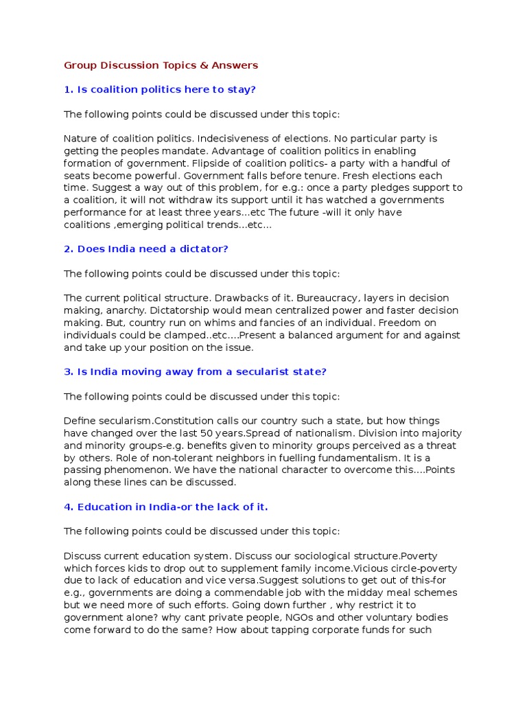 Group Discussion Topics | PDF