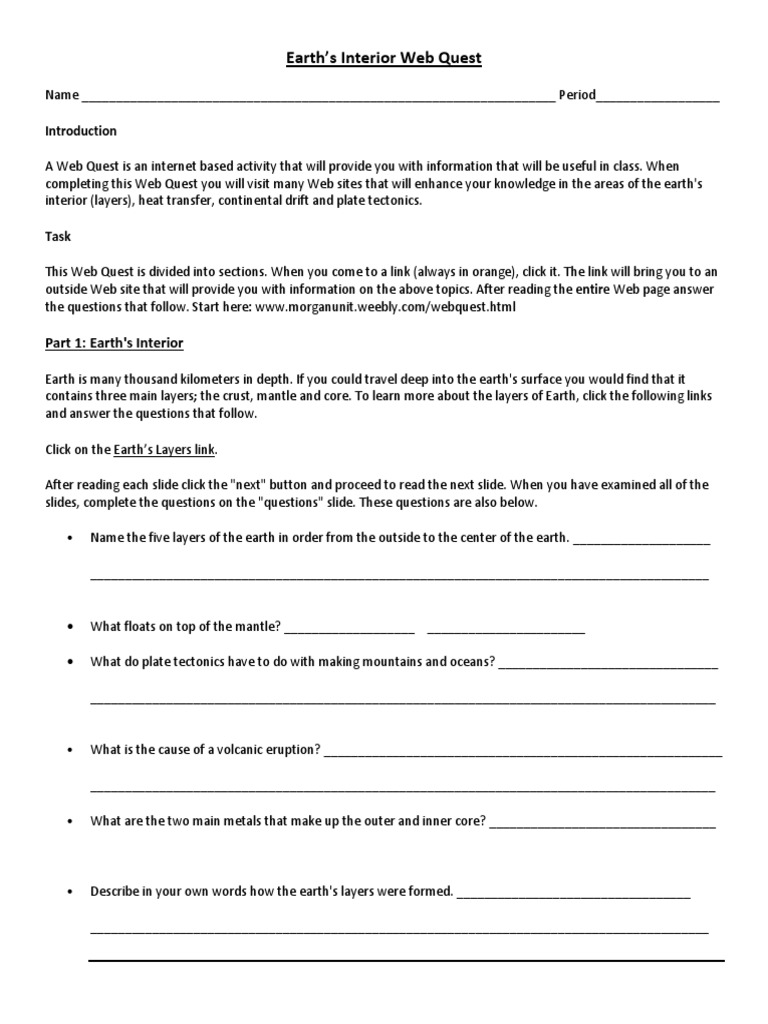 Earths Interior Webquest | PDF | Plate Tectonics | Mantle (Geology)
